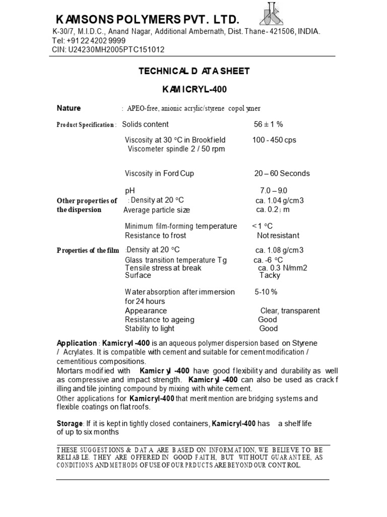 TDS Kamicryl - 400 | PDF