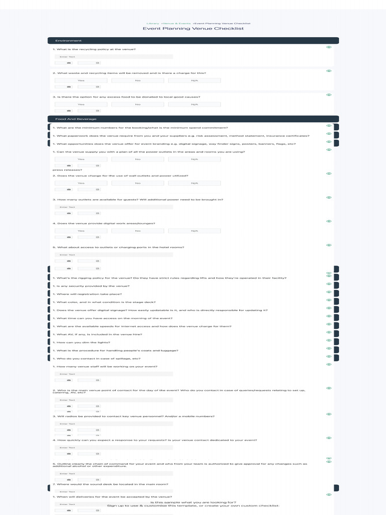 GoAudits - Event Planning Venue Checklist (Sample) | PDF
