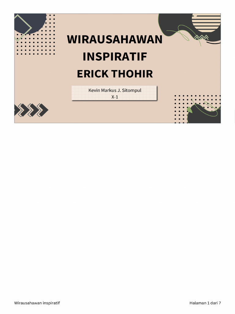 Wirausahawan Inspiratif Kevin Markus X-1 | PDF