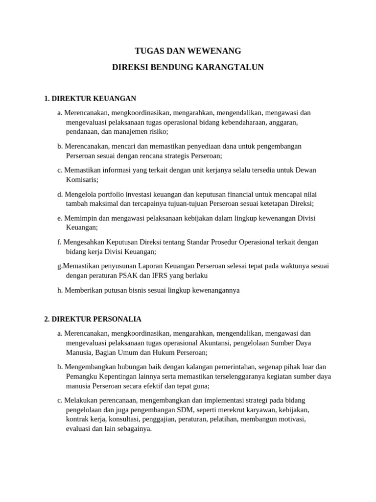 Tugas Dan Wewenang Direksi Bak | PDF