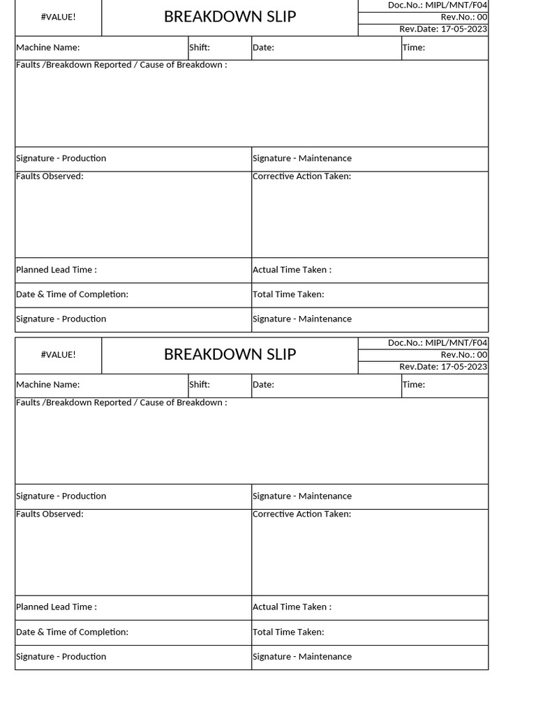Breakdown Slip | PDF