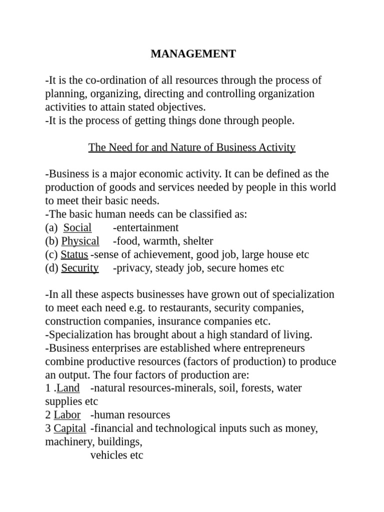 A Level Business Studies CH 1 | PDF