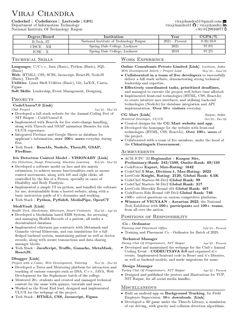 Viraj Chandra Resume | PDF