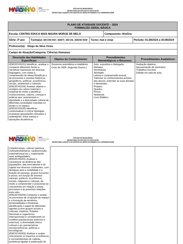 Hist - 3 Ano - 01.08-30.08 | PDF