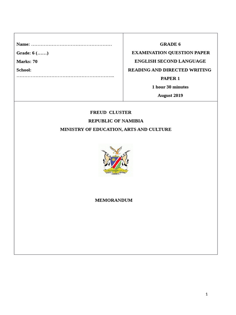 2019 April Question Paper English Grade 6 2 | PDF