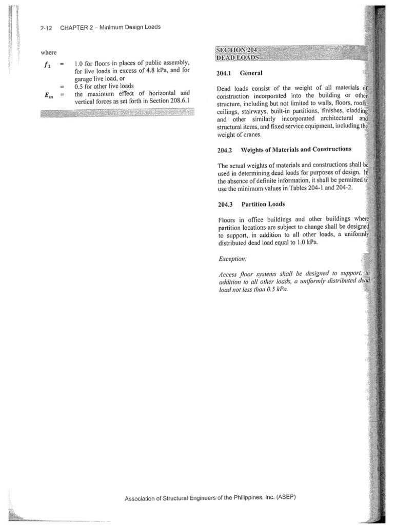 NSCP 2015 Section 204 - Dead Load | PDF