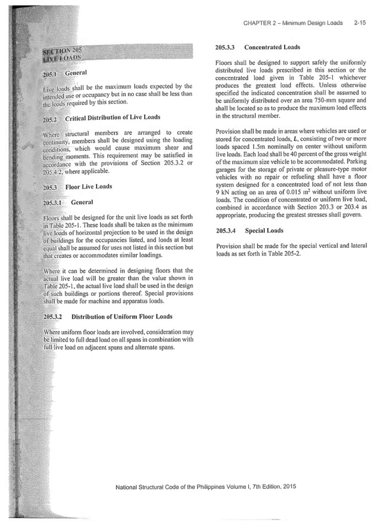 NSCP 2015 Section 205 - Live Load | PDF