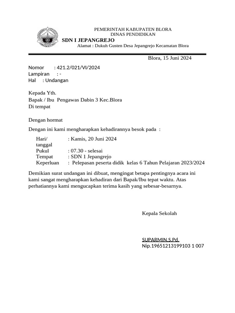 Surat Undangan Pengawas | PDF