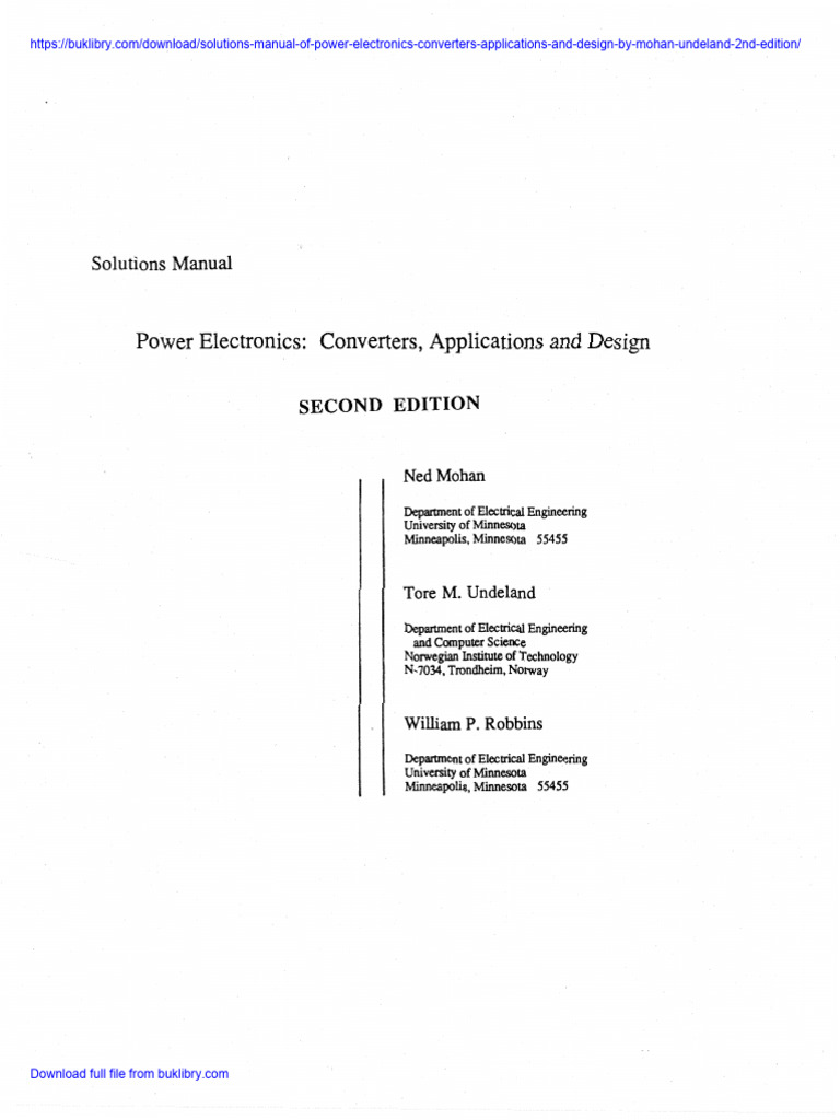 1541 Sample Solutions Manual of Power Electronics Converters, Applications and Design by Mohan ...