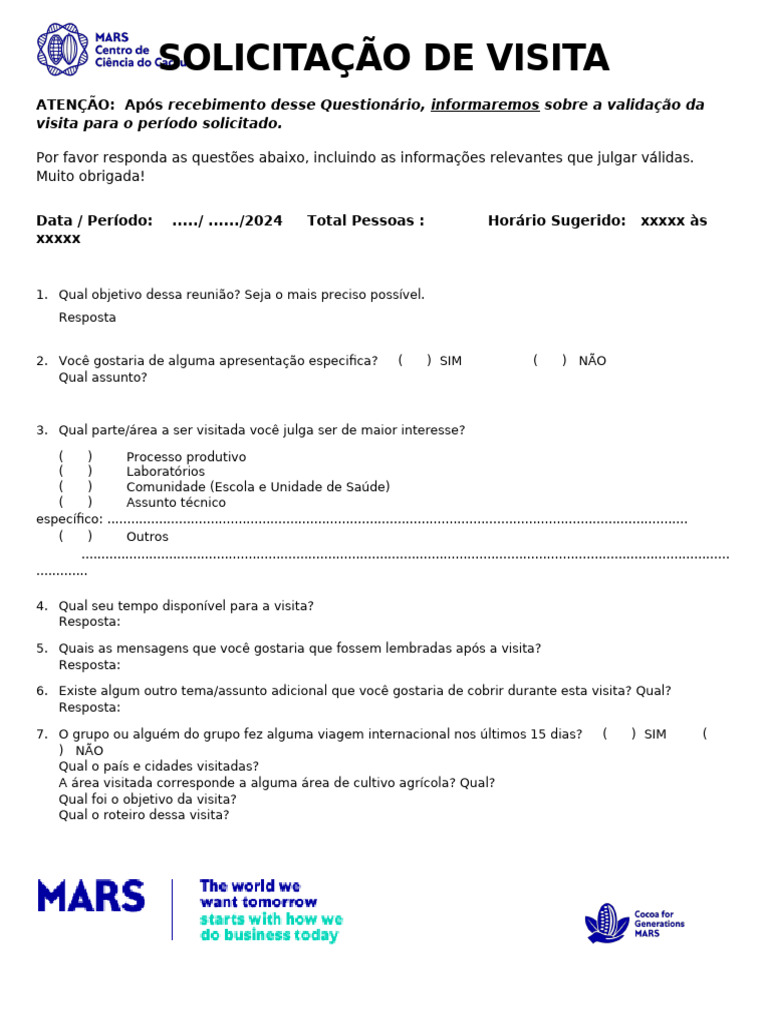 Programa Visitas - 01 Questionario | PDF