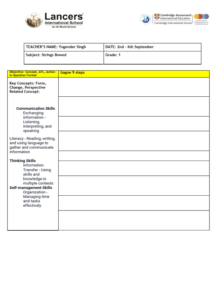 Lesson Plan Grade 1 (2nd - 6th Sept) Violin | PDF
