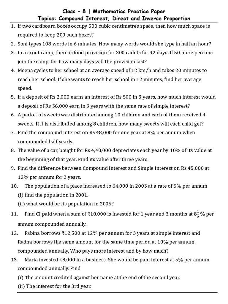 8 Maths Practice Paper 1 | PDF