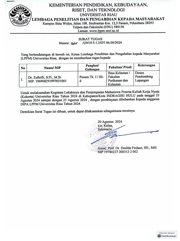 Surat Tugas DPL (23-25 Agustus 2024) | PDF