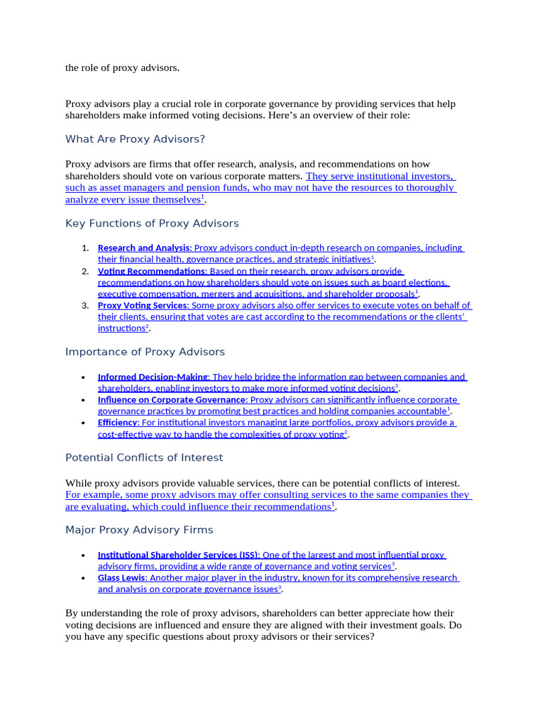 The Role of Proxy Advisors | PDF