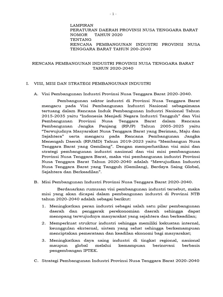 Lampiran Perda RPIP NTB 2020 | PDF