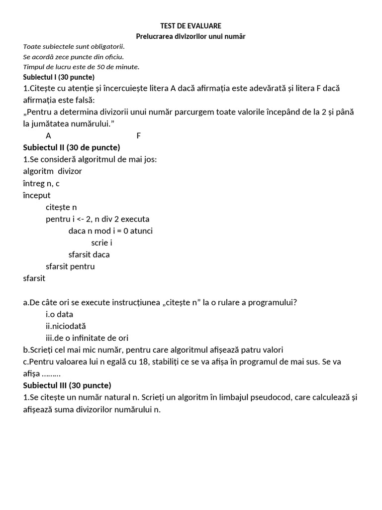 Evaluarea Toata | PDF