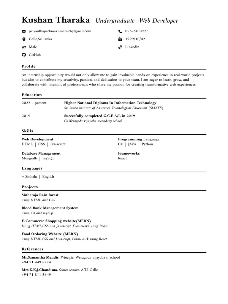 Kushan Tharaka Resume | PDF
