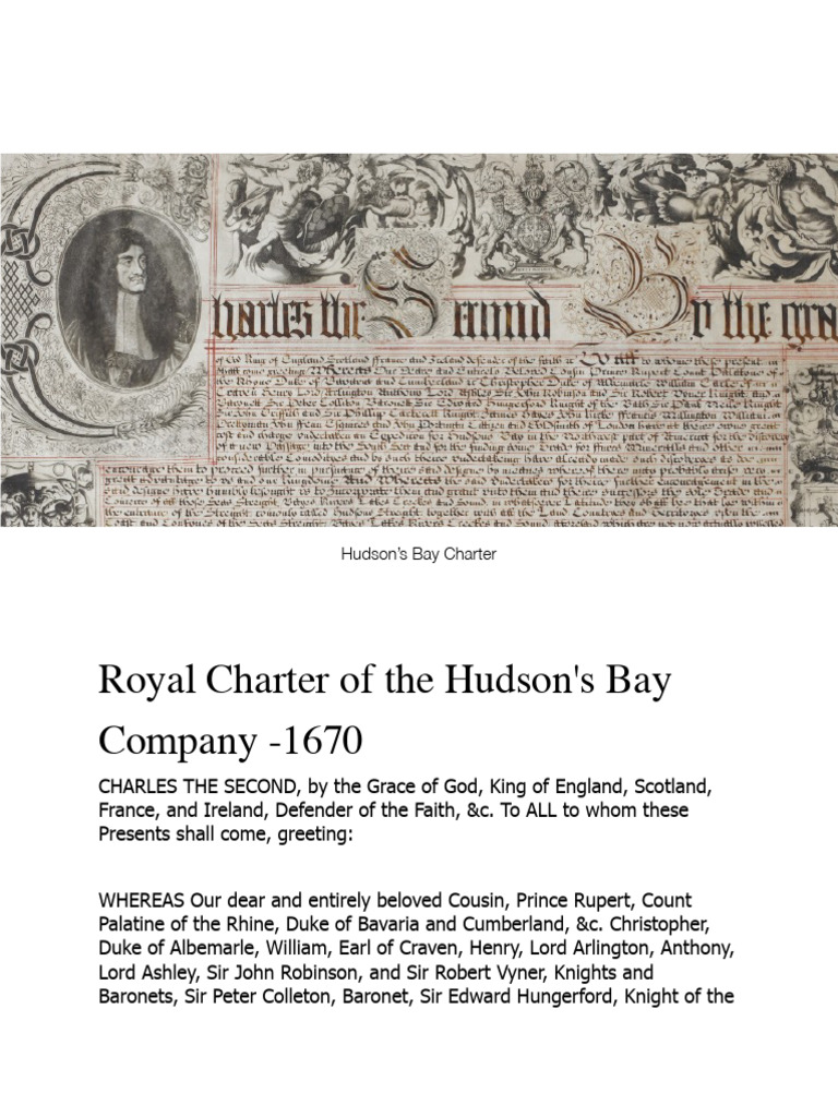 1670 Royal Charter of The Hudson's Bay Company | PDF