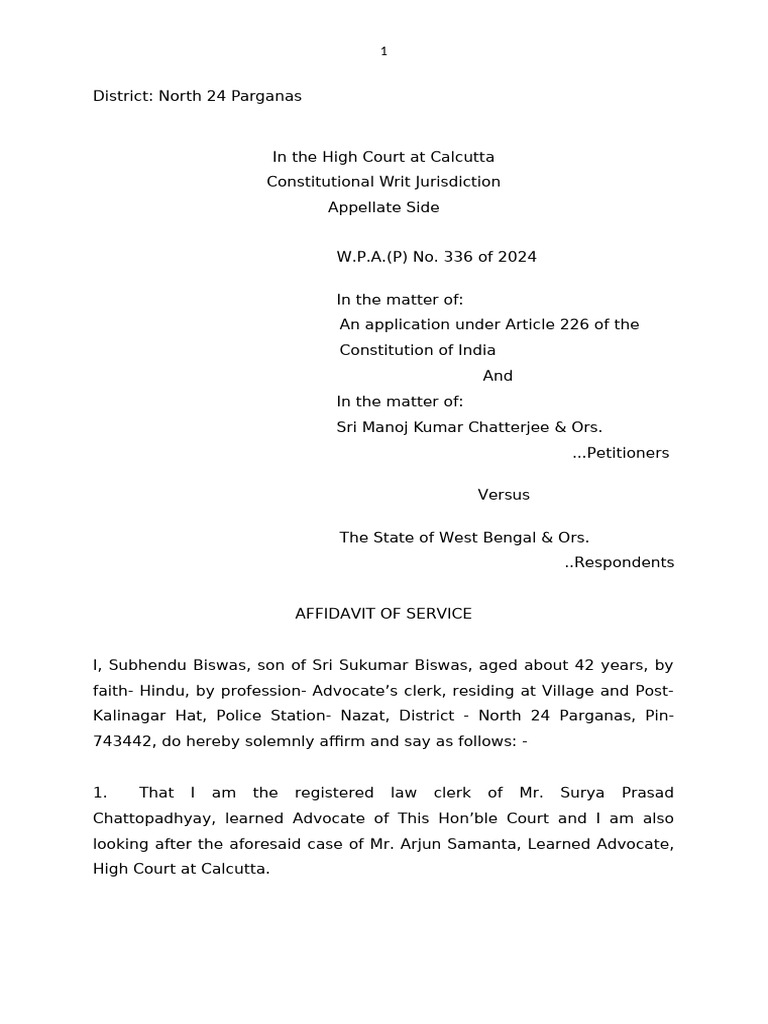 Affidavit of Service Manoj Chatterjee | PDF