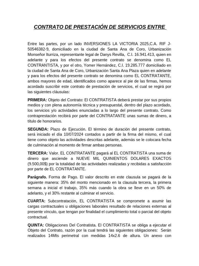 Contrato de Prestacion de Servicio | PDF