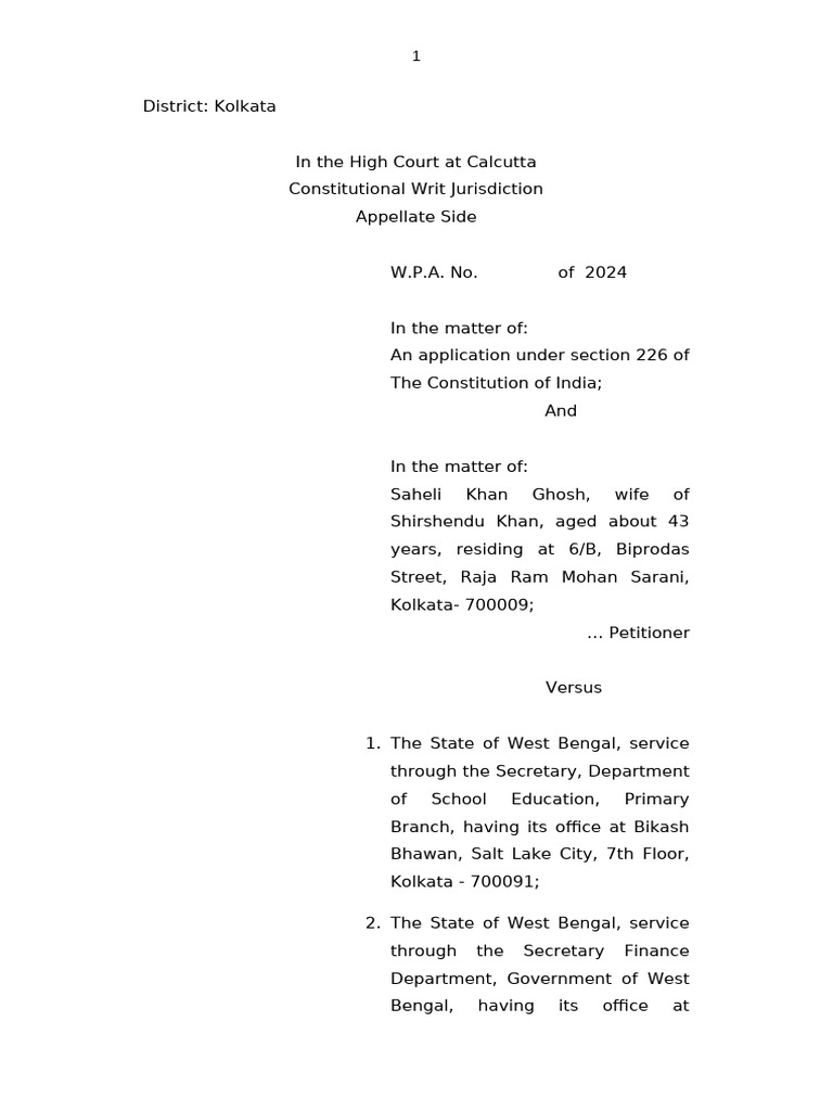 Saheli Khan Ghosh Writ Petition House Rent Allowance Education | PDF