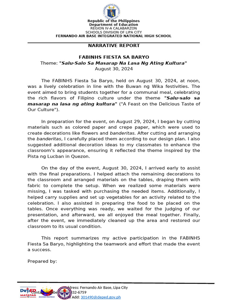 Narrative Report | PDF
