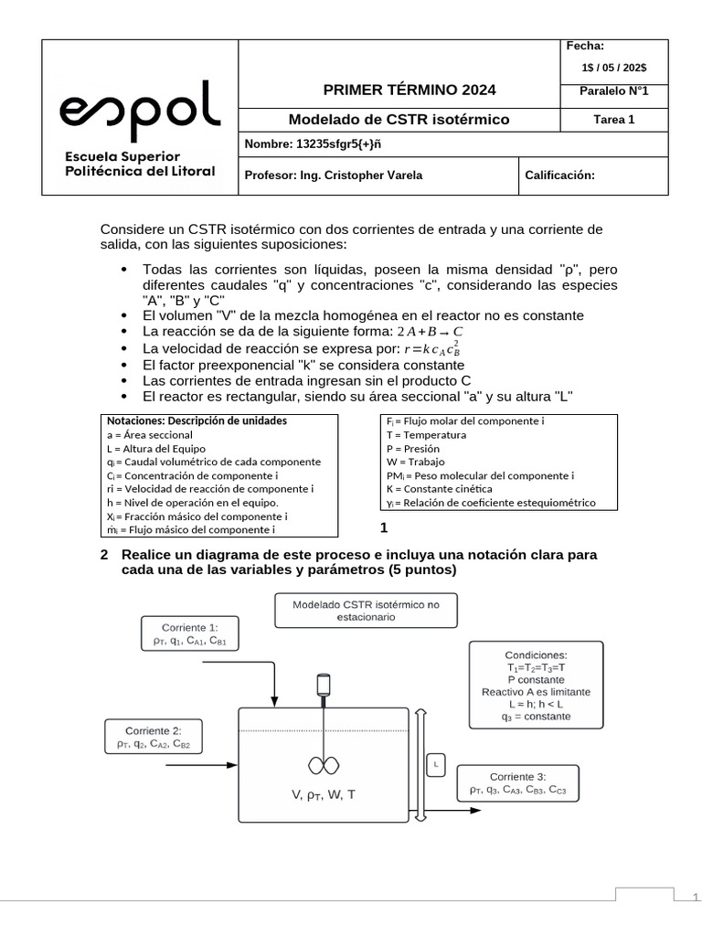 Reactor CSTR Isotermico | PDF