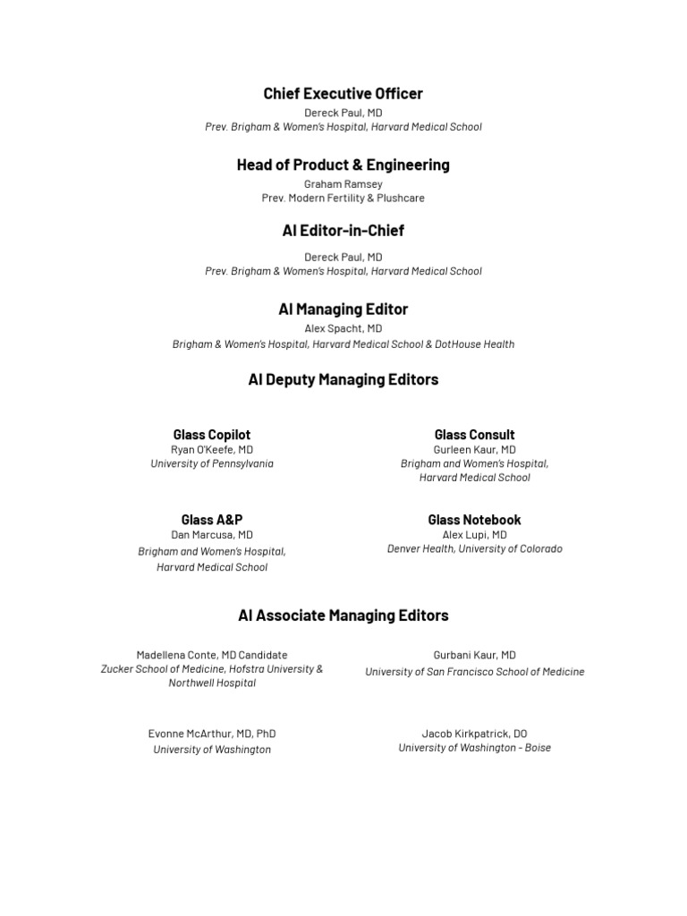 Glass Health Team Credits | PDF