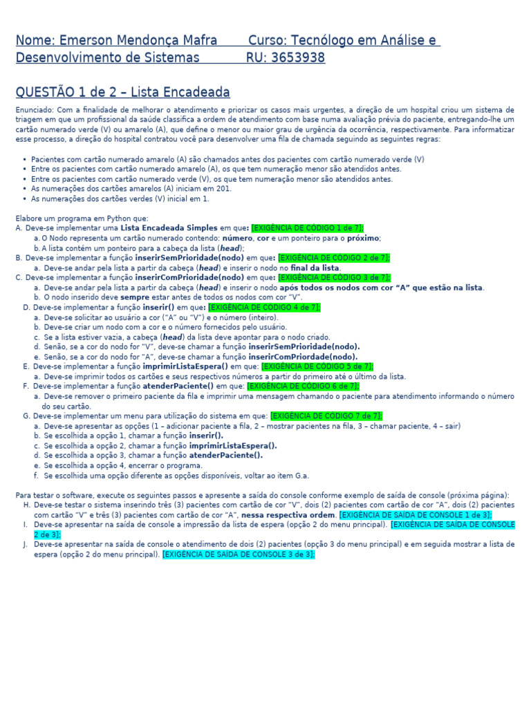Trabalho Estrutura de Dados em Python Uninter | PDF