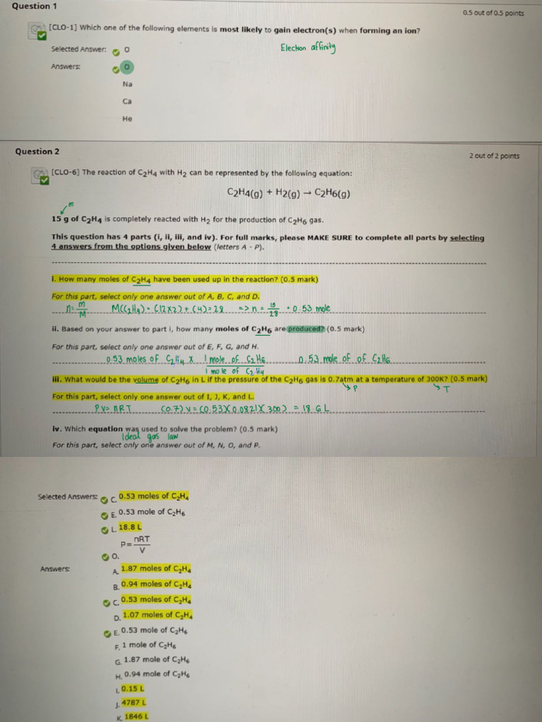 Chemistry I Final Exam | PDF