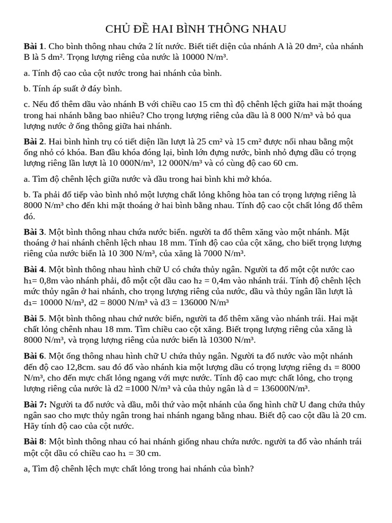 CHỦ ĐỀ HAI BÌNH THÔNG NHAU | PDF