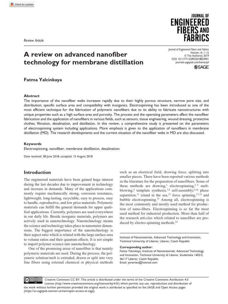 A Review On Advanced Nanofiber TECHNOLOGY FOR MEMBRANE DUSTILLATION ...