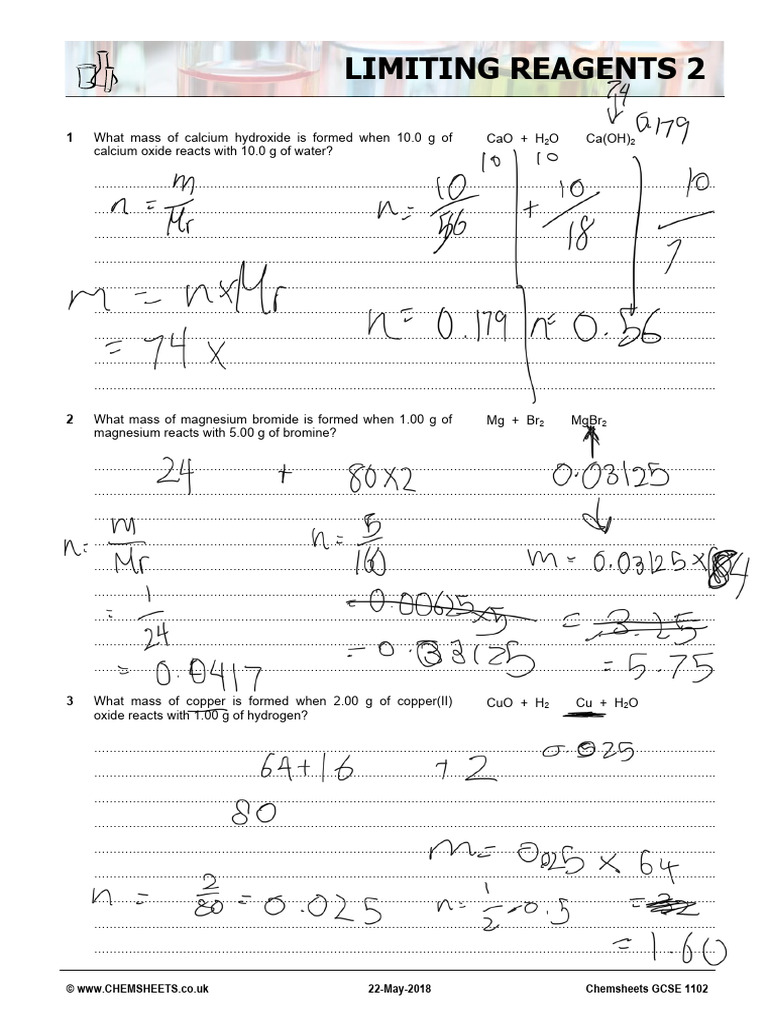 Chemsheets GCSE 1102 Limiting Reagents 2 | PDF | Materials | Chemical ...