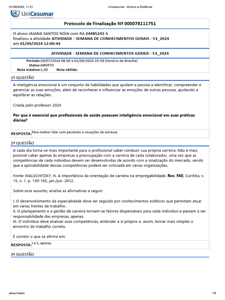 Atividade - Semana de Conhecimentos Gerais - 5 | PDF