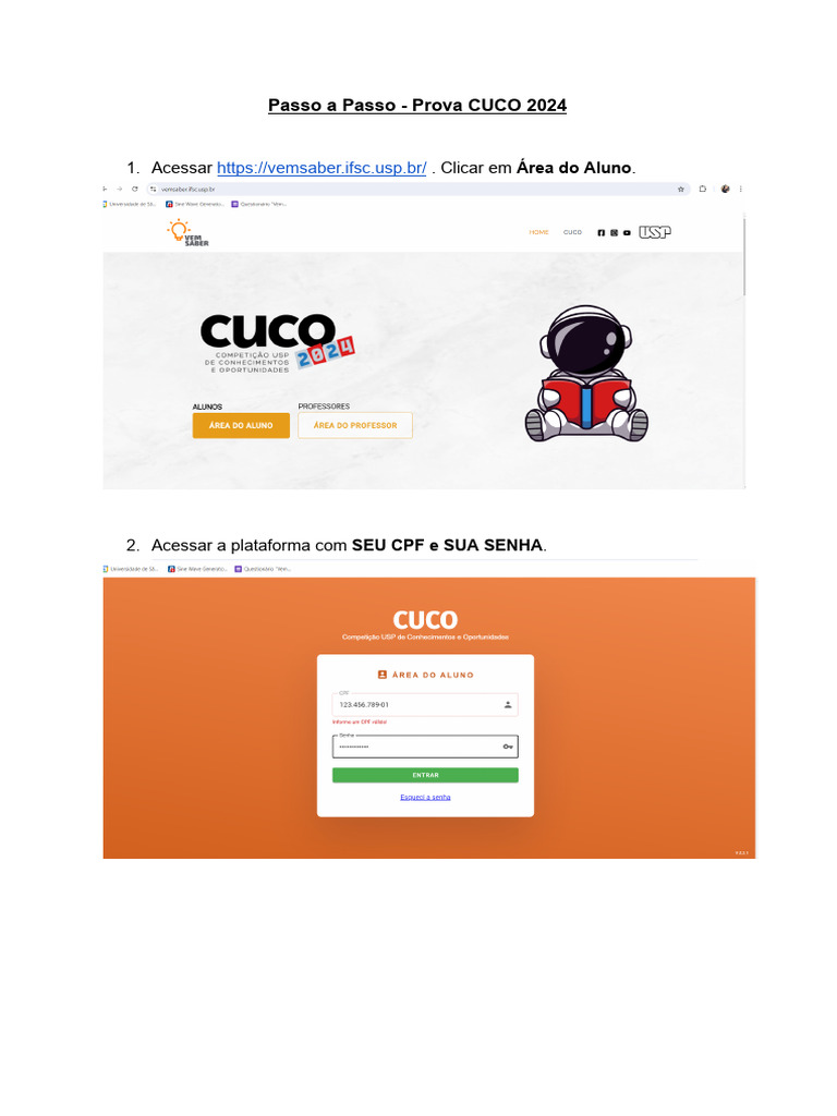 Passo A Passo - Prova CUCO 2024 | PDF Passo A Passo - Prova CUCO 2024 | PDF