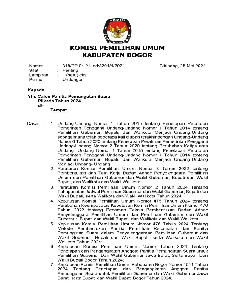 Surat Undangan Peserta Pelantikan PPS | PDF