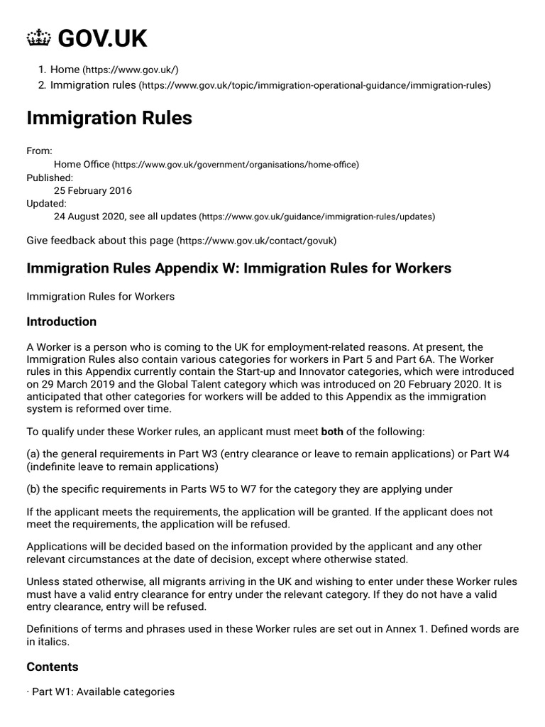 Immigration Rules Appendix W Immigration Rules For Workers - Immigration Rules - Guidance - GOV ...