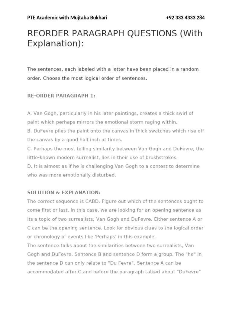 REORDER PARAGRAPH QUESTIONS With Answers | PDF