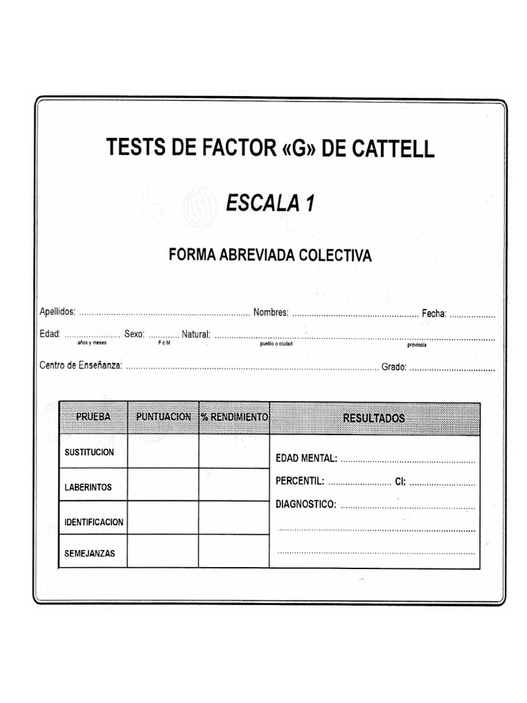 Protocolo Del Test Factor G Escala 1 Cattell | PDF