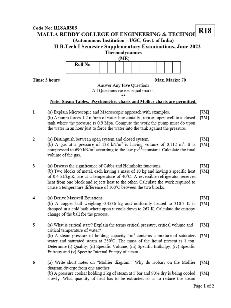 Malla Reddy College of Engineering & Technology: R18A0303 II B.Tech I Semester Supplementary ...