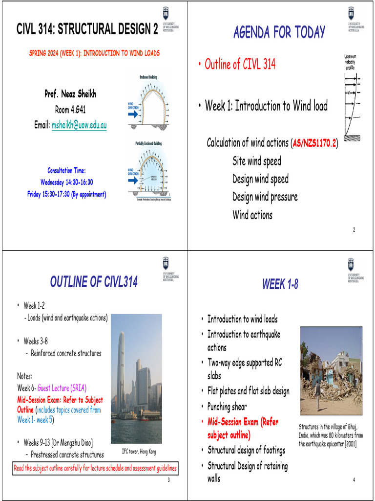 CIVL314 2024 Week1 Wind Actions Lecture S4 | PDF