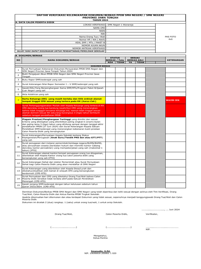 Daftar Verifikasi Kelengkapan Dokumen - Checklist | PDF