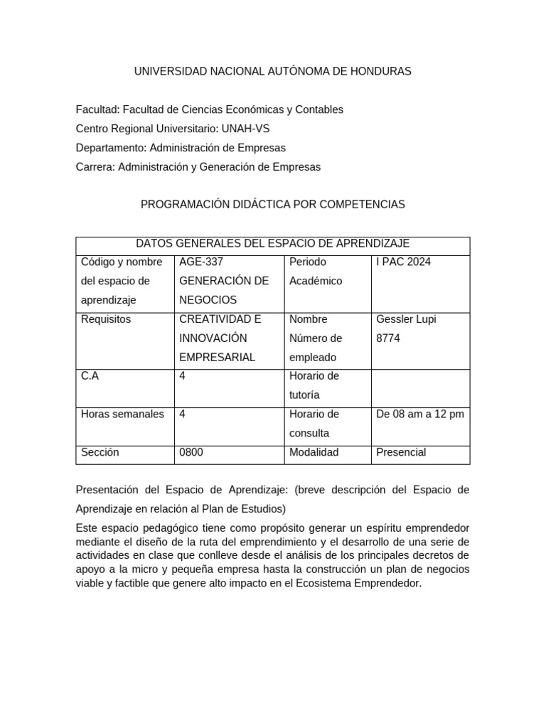 Planificacion Age-337 Generación de Negocios Gessler Lupi | PDF