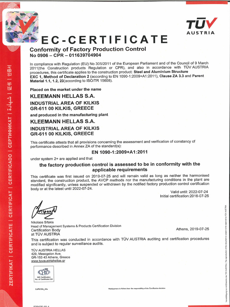 Certificate Kleemann Iso - 1090 en | PDF