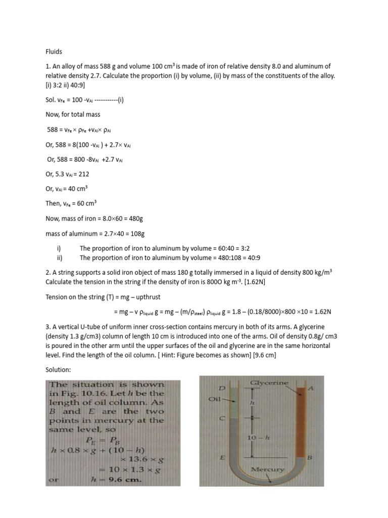 Numerical Problems of Fluid Chapter For First Term Exam of VS 2080 | PDF