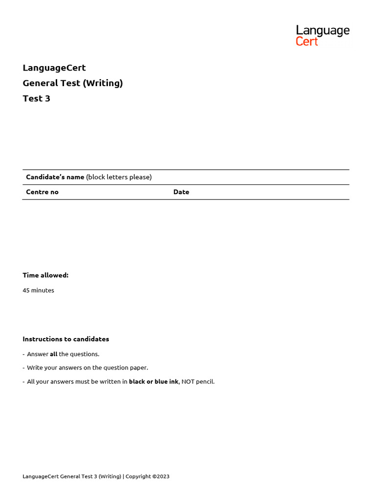 LC General Test 3 - Exam Paper (W) | PDF