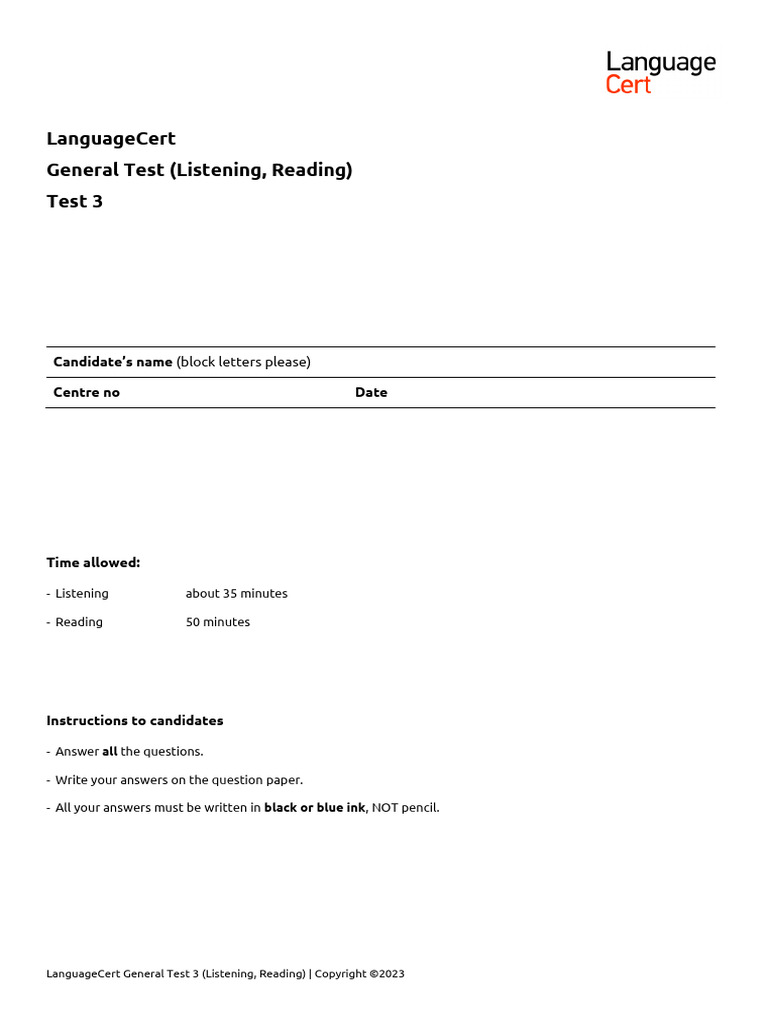 LC General Test 3 - Exam Paper (LR) | PDF