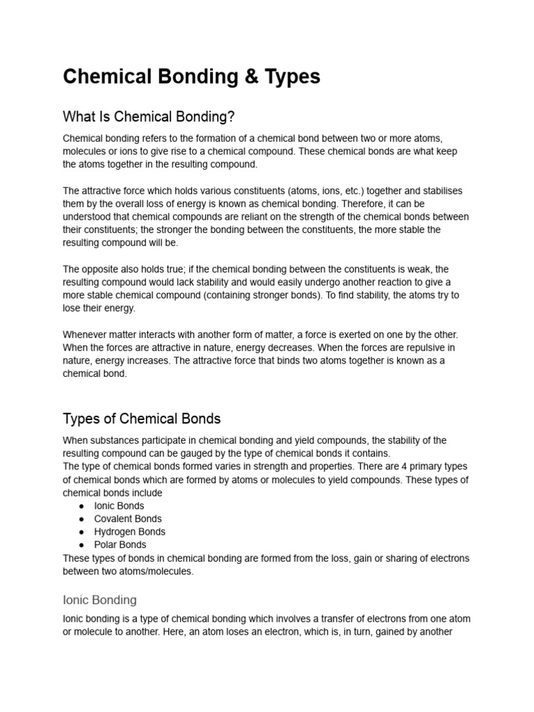 Chemical Bonding & Types | PDF