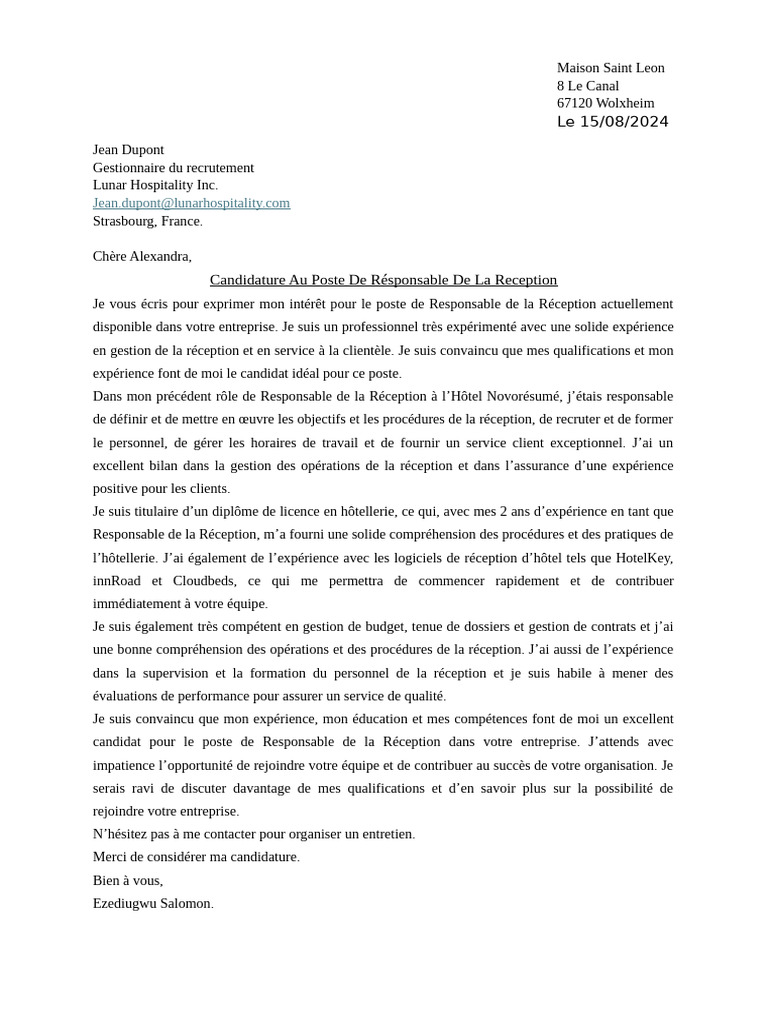 Formal Letter in French | PDF