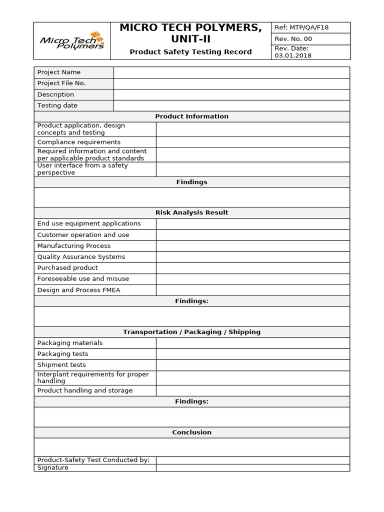 F145-Product Safety Testing Record | PDF